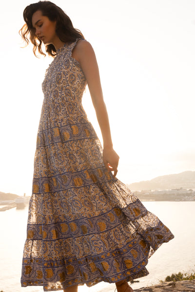 Sleeveless Smocked Maxi- Marseille Blue – OLIPHANTDESIGN